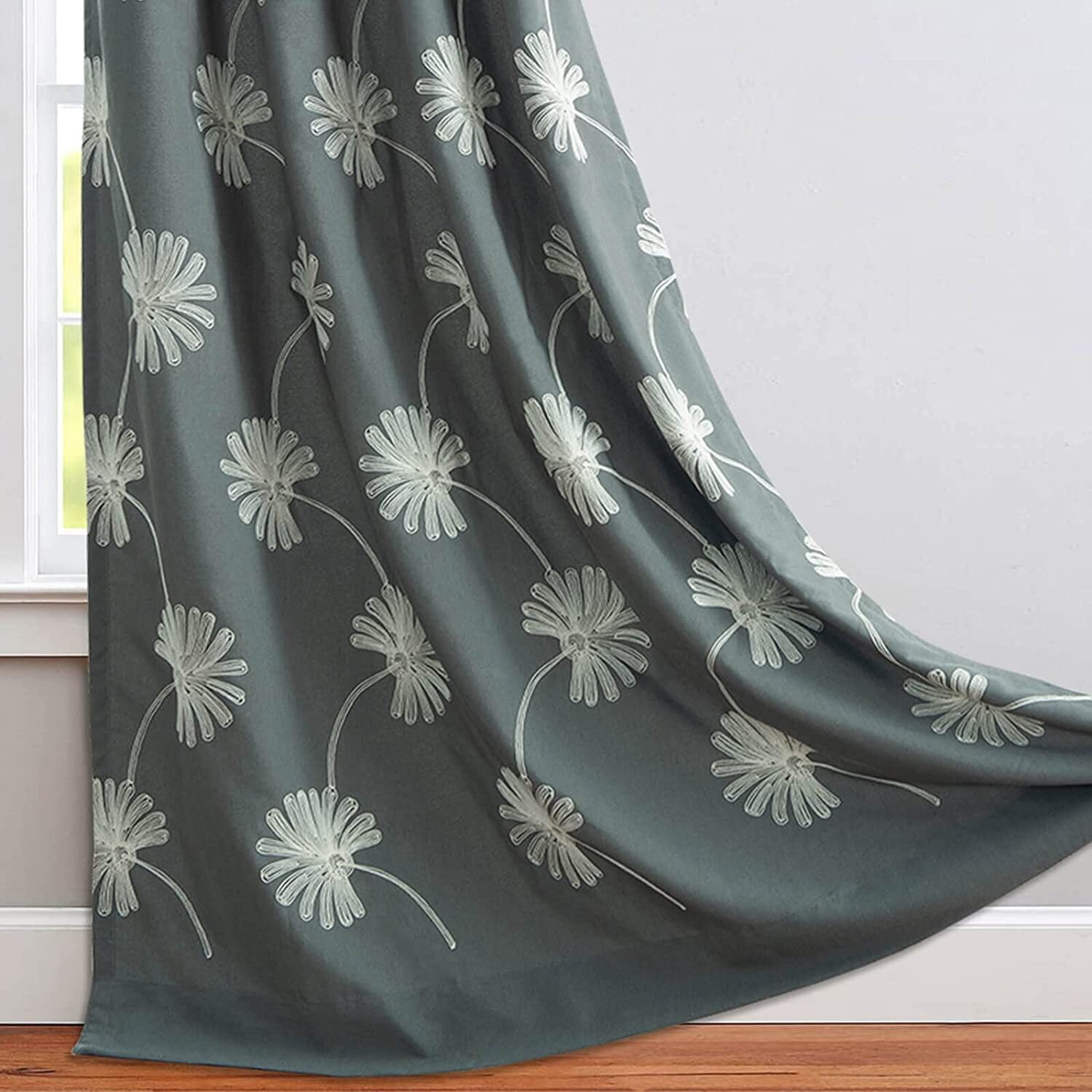 VOGOL Floral Pattern Embroidered Elegant Polyester Curtains, Grommet 70 ...