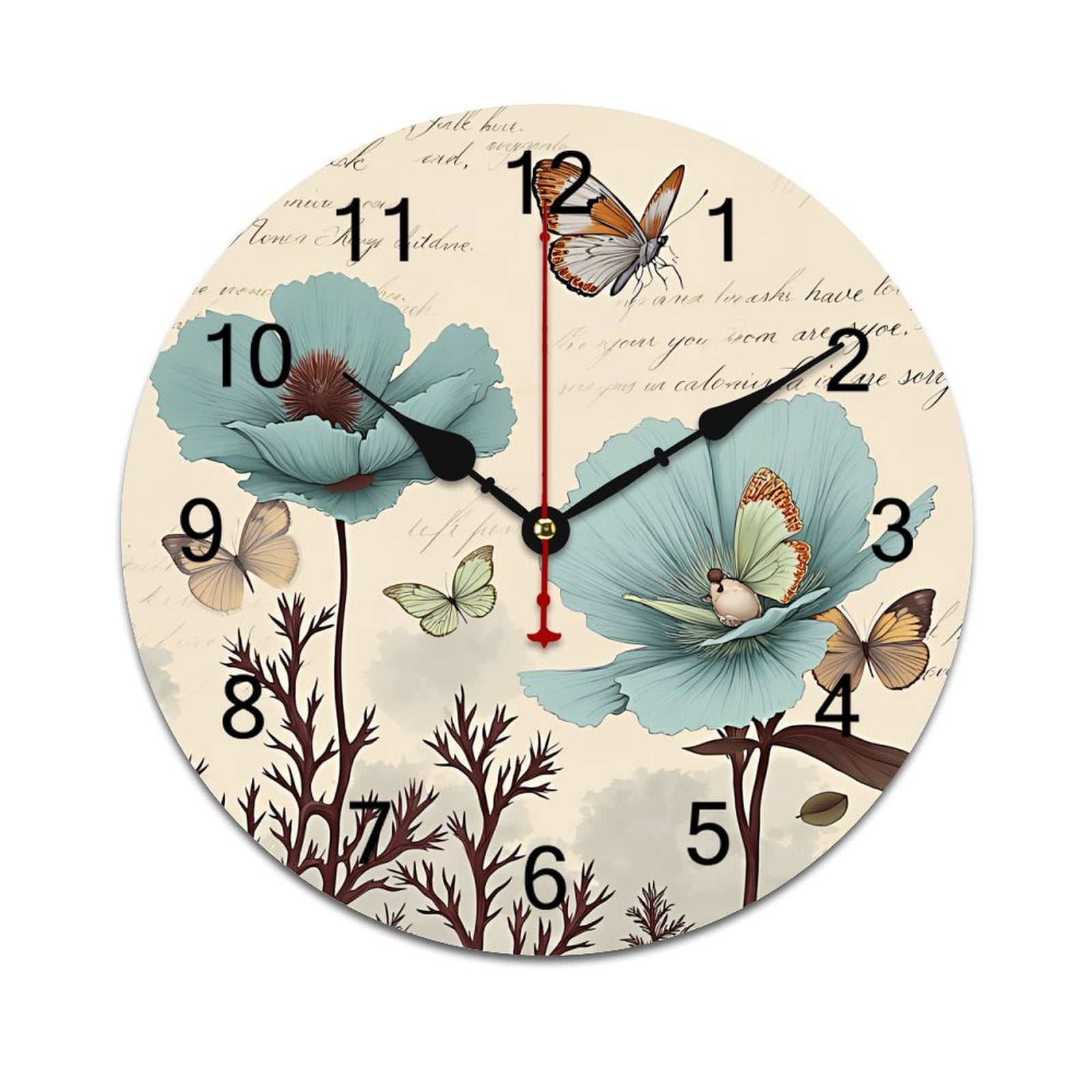 Floral Pattern Featuring Blue Flowers And Butterflies Printed Silent ...