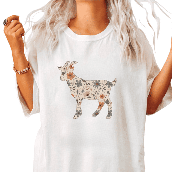 Floral Pattern Goat White S-5XL Women's Cotton Graphic Tees Print ...