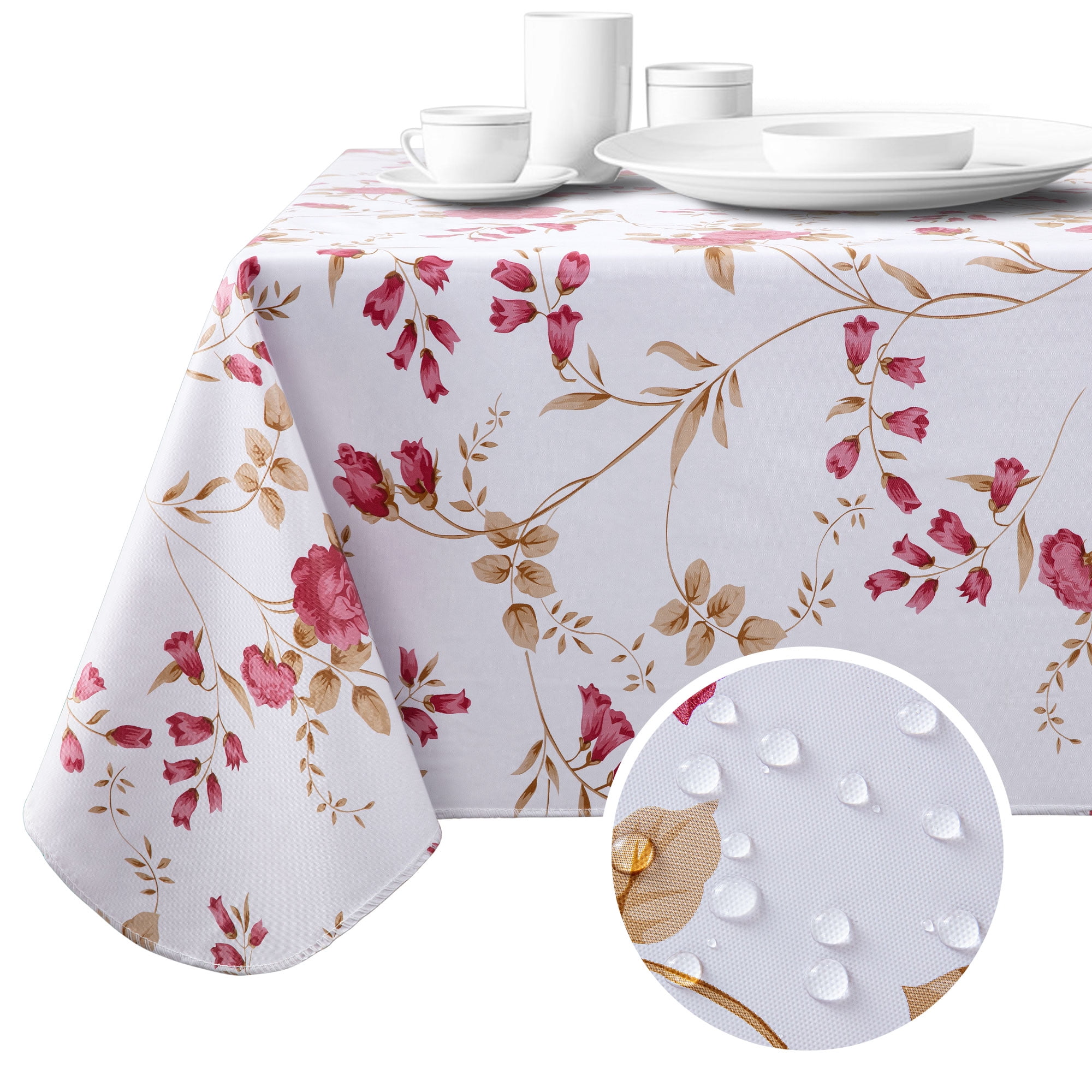 Floral Pattern Heavy Duty Vinyl Tablecloth with Flannel Backing ...