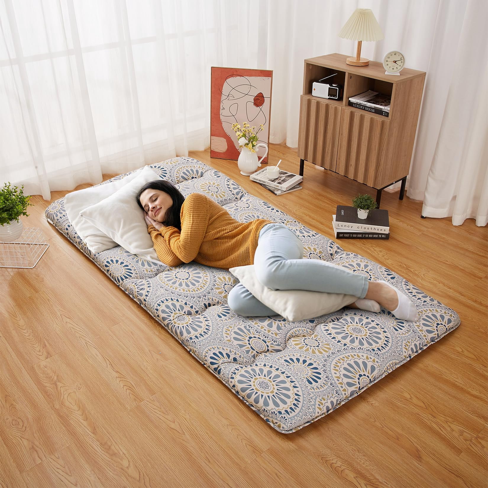 Floral Pattern Japanese Futon Mattress for Adults, Full Size Futon ...