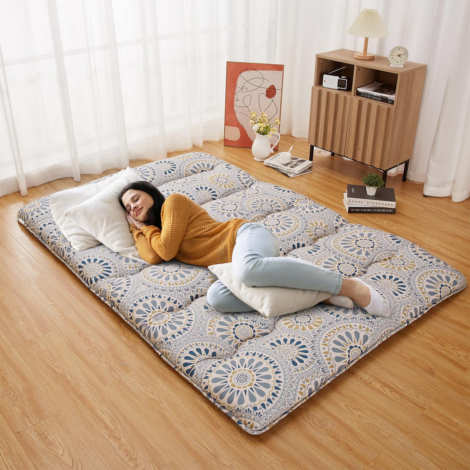 Floral Pattern Japanese Futon Mattress for Adults, Full Size Futon ...