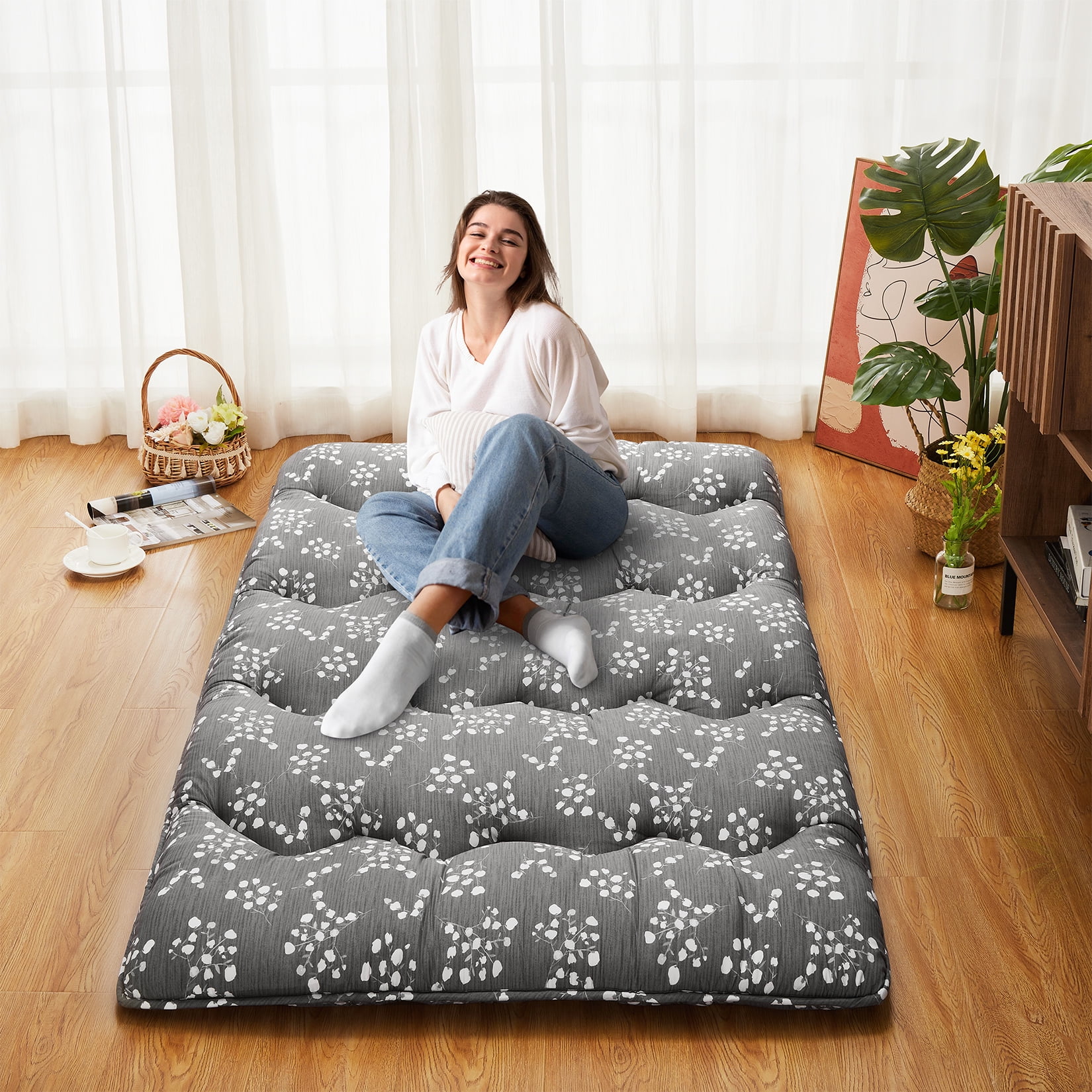 Floral Pattern Japanese Futon Mattress for Adults, Twin Size Futon ...