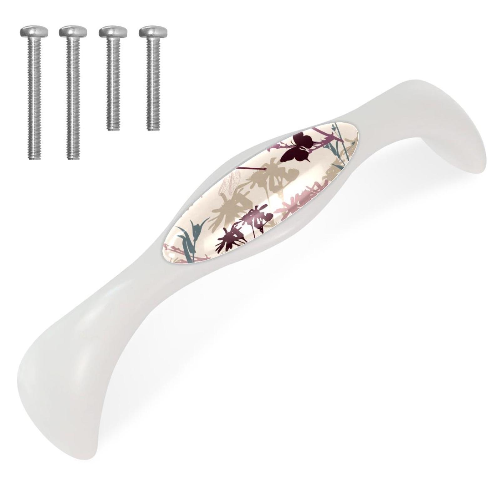 Floral Pattern Knob 4 Pack Arched Drawer Pulls Crystal Glass White ...