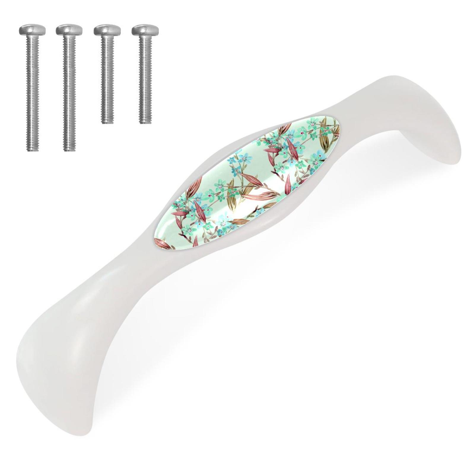 Floral Pattern Knob 4 Pack Arched Drawer Pulls Crystal Glass White ...