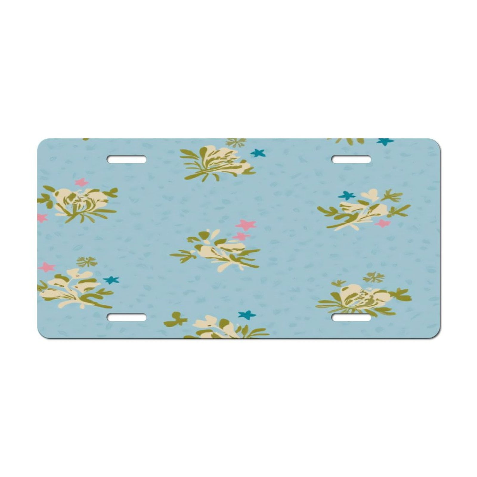 Floral Pattern on Light Blue Background Car Decorative Front License ...