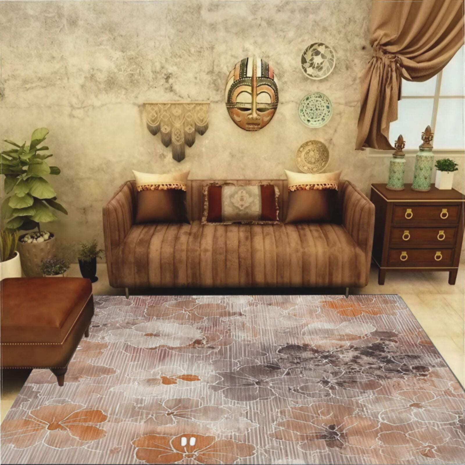 Floral Pattern Muted Tones Fabric Light Luxury Home Carpets Living Room ...