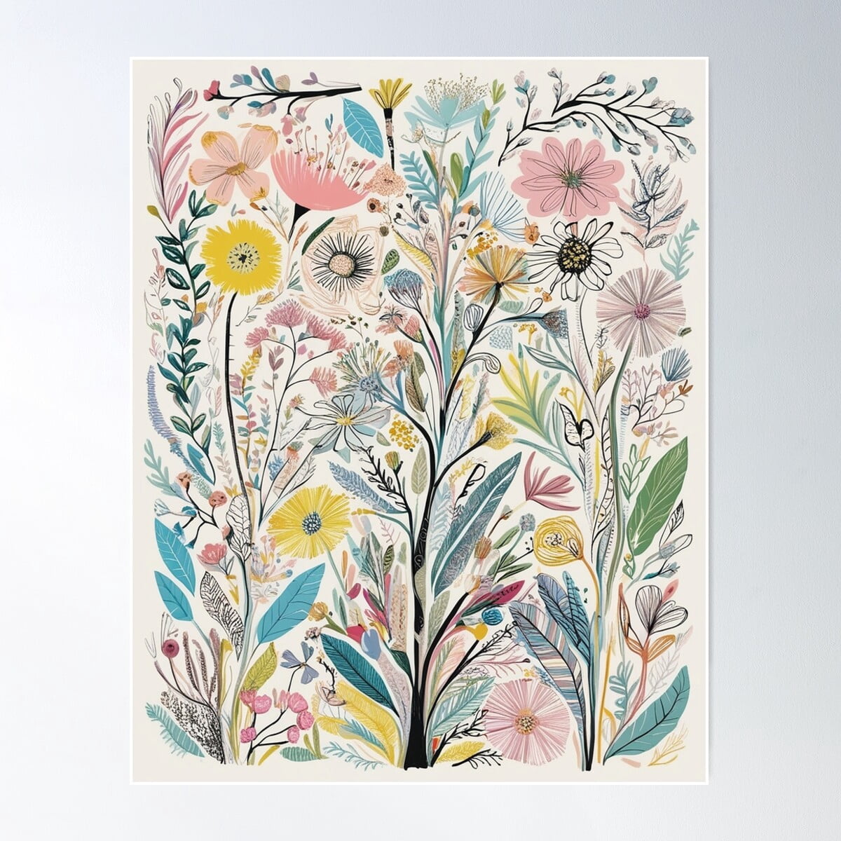 Floral Pattern Of Happiness Poster Wall Art, Modern Wall Decor For ...