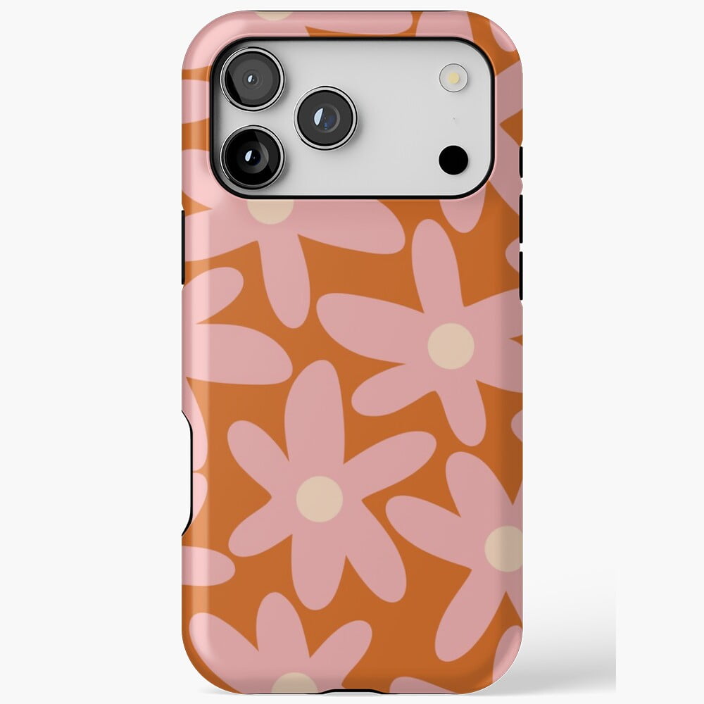Floral Pattern Orange Blush Pink iPhone Case 17 16 15 14 13 12 11 Pro ...
