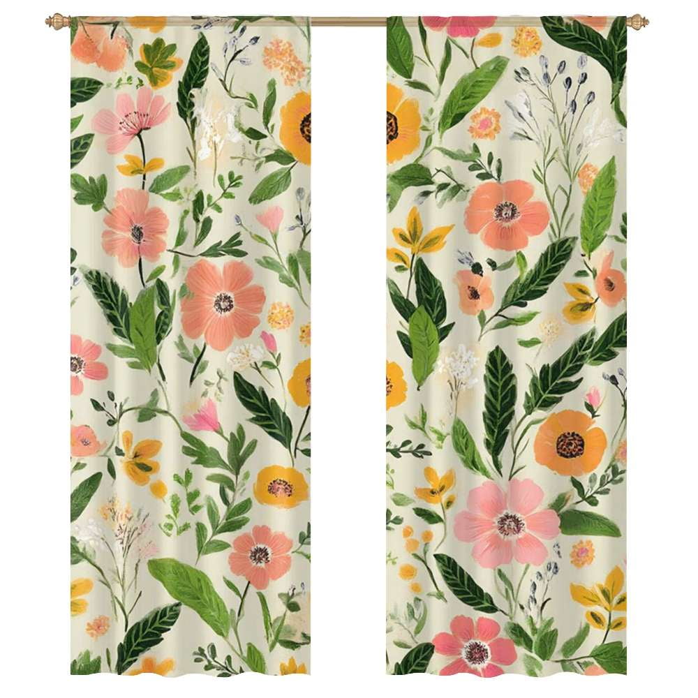 Floral Pattern Pretty Pastel Blooms Tulle Curtains For Living Room ...