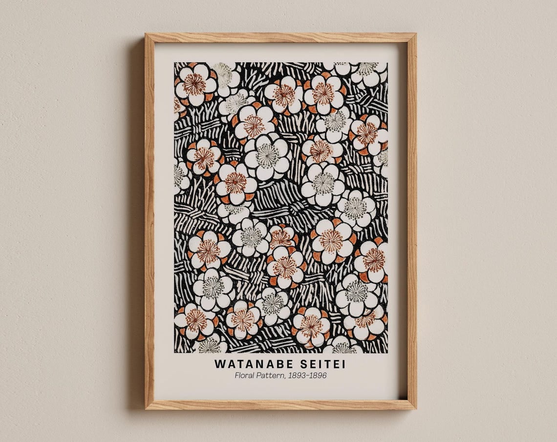 Floral Pattern Print, Watanabe Seitei Japanese Textile Art, 1890S ...