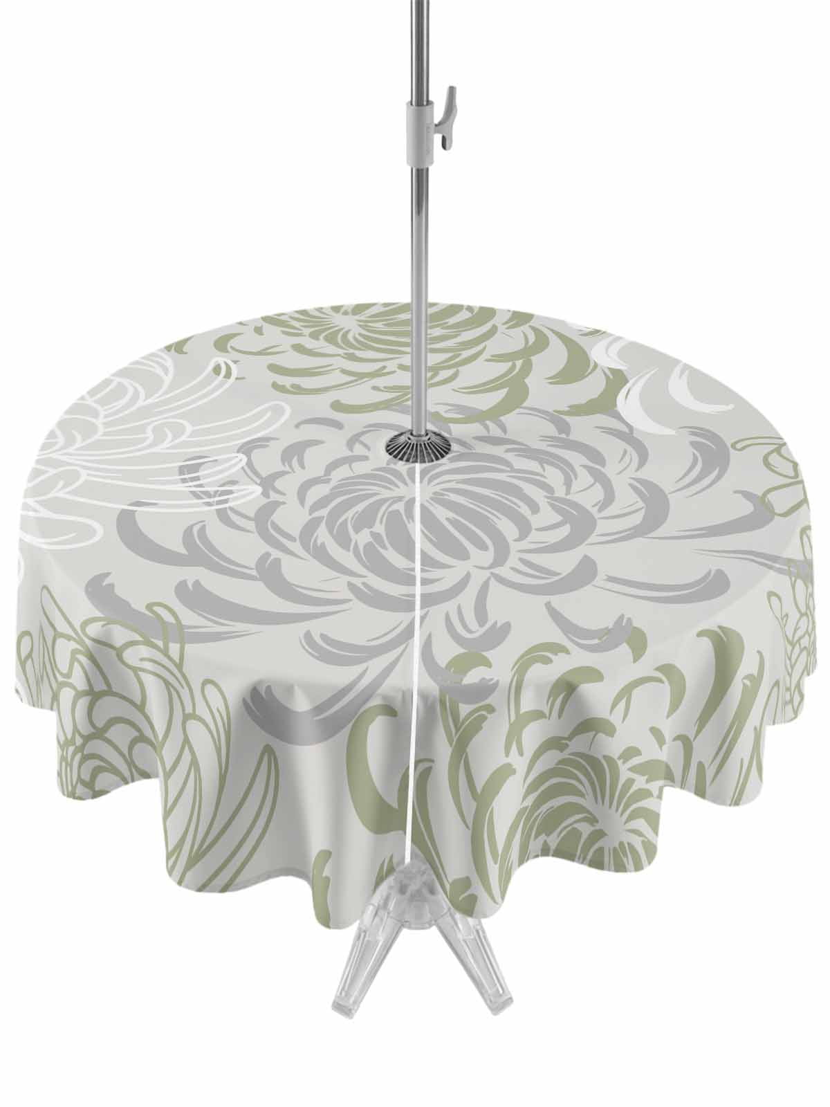 Floral Pattern Round Outdoor Tablecloth with Umbrella Hole Outline ...