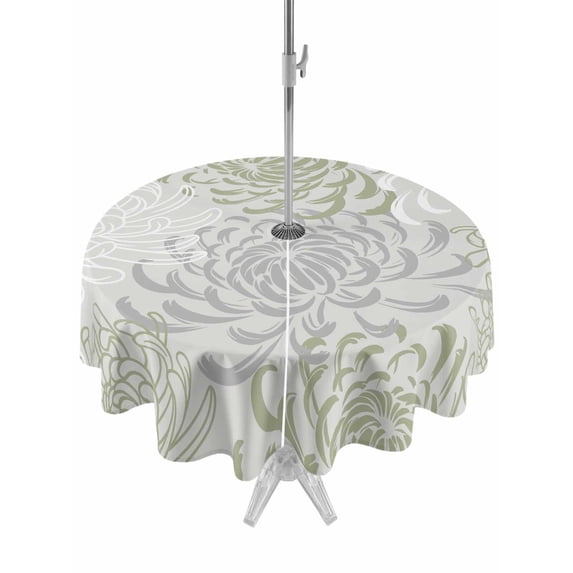 Floral Pattern Round Outdoor Tablecloth with Umbrella Hole Outline ...