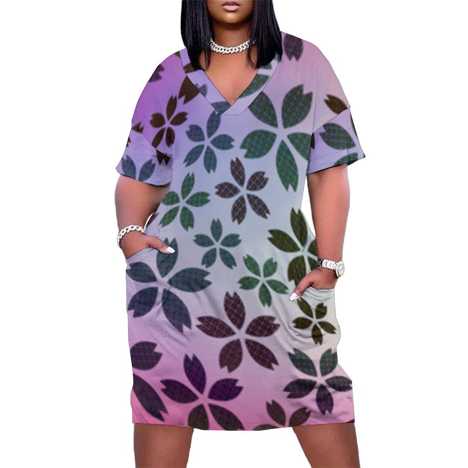 Floral Pattern Soft Gradient Background Summer Sundress for Curve Women ...
