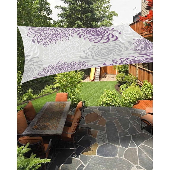 Floral Pattern Sun Shade Sail 6.5'X10' Outline White Purple ...