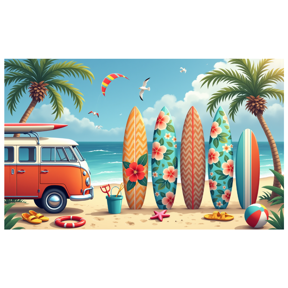 Floral Pattern Surfboard Beach Theme Summer Decoration Tropical ...