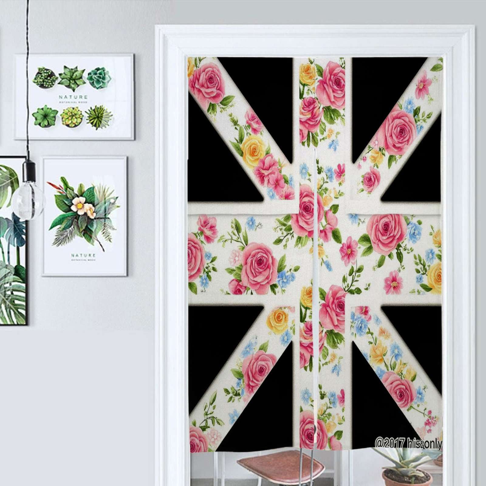 Floral Pattern Union Jack Door Curtain Nordic Living Room DoorCurtain ...