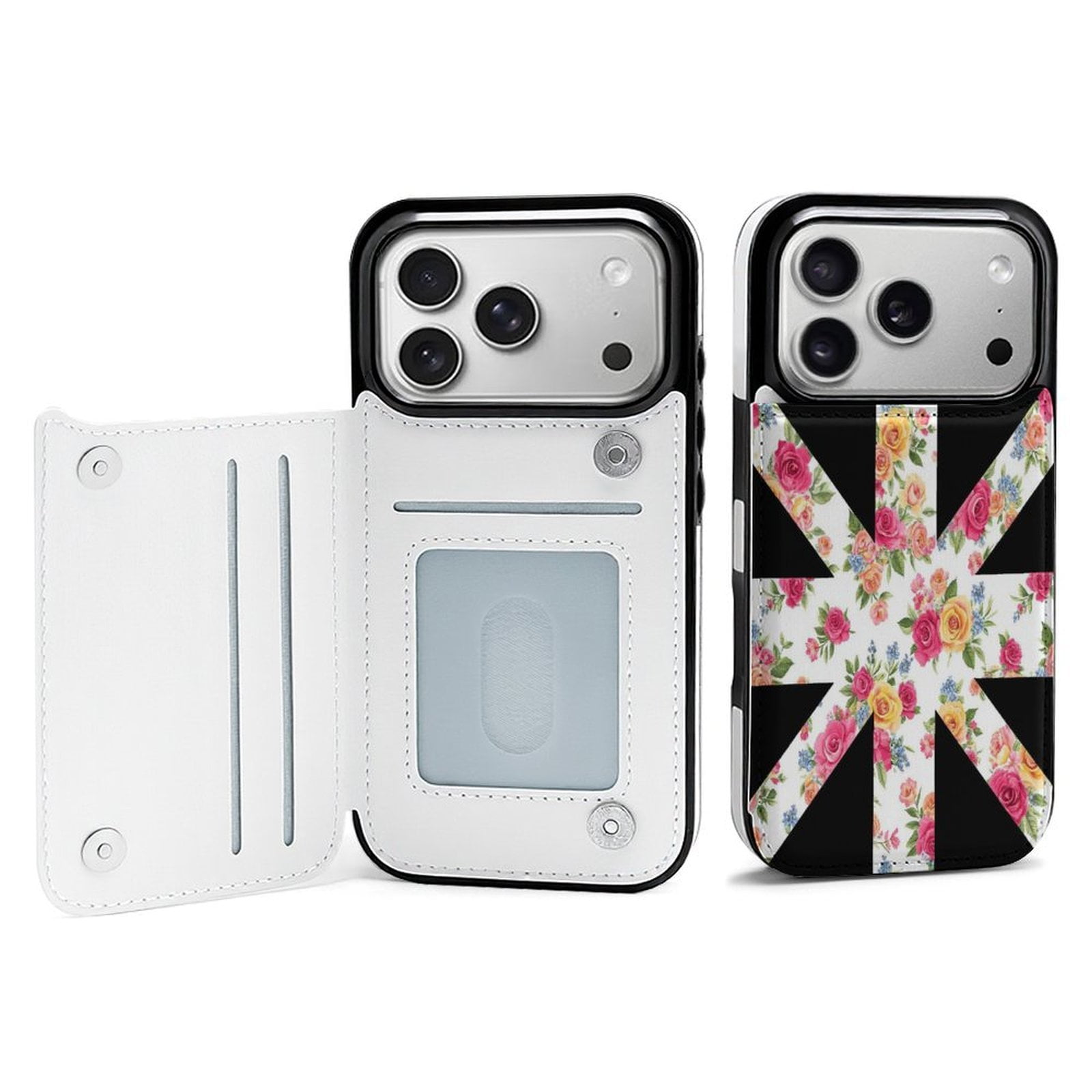 Floral Pattern Union Jack Leather Wallet Case for iPhone 12 Pro Max ...