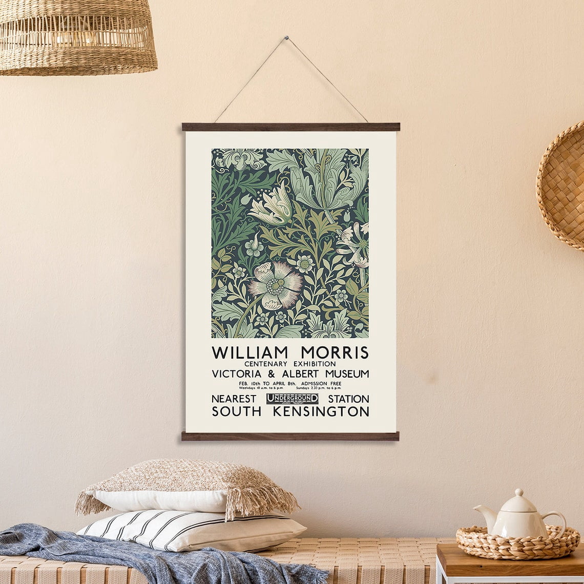 Floral Pattern Wall Hanging - Green Art By William Morris - Printed On ...