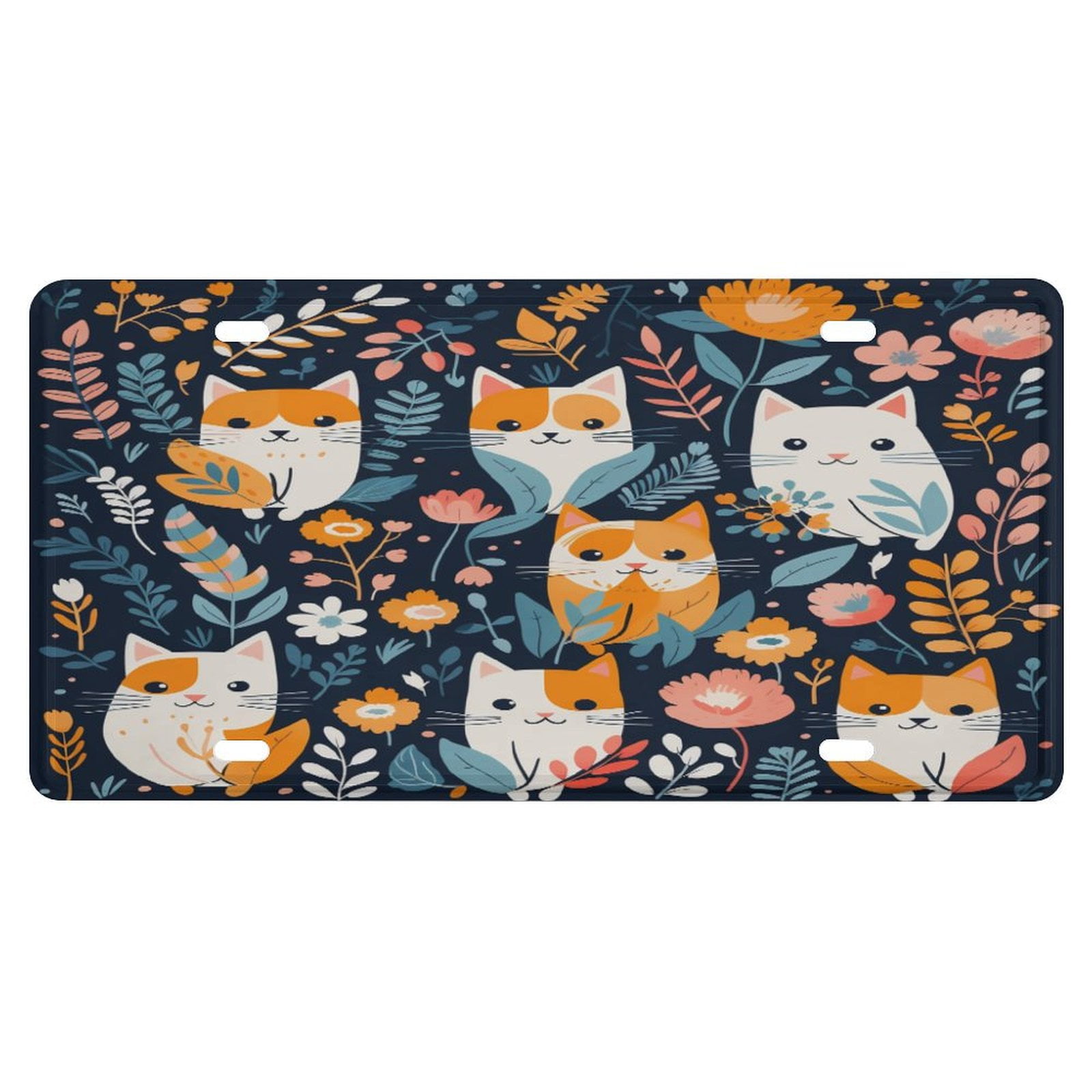 Floral Pattern With Cartoon Cats Lisencenplate Cover Decorative Front ...