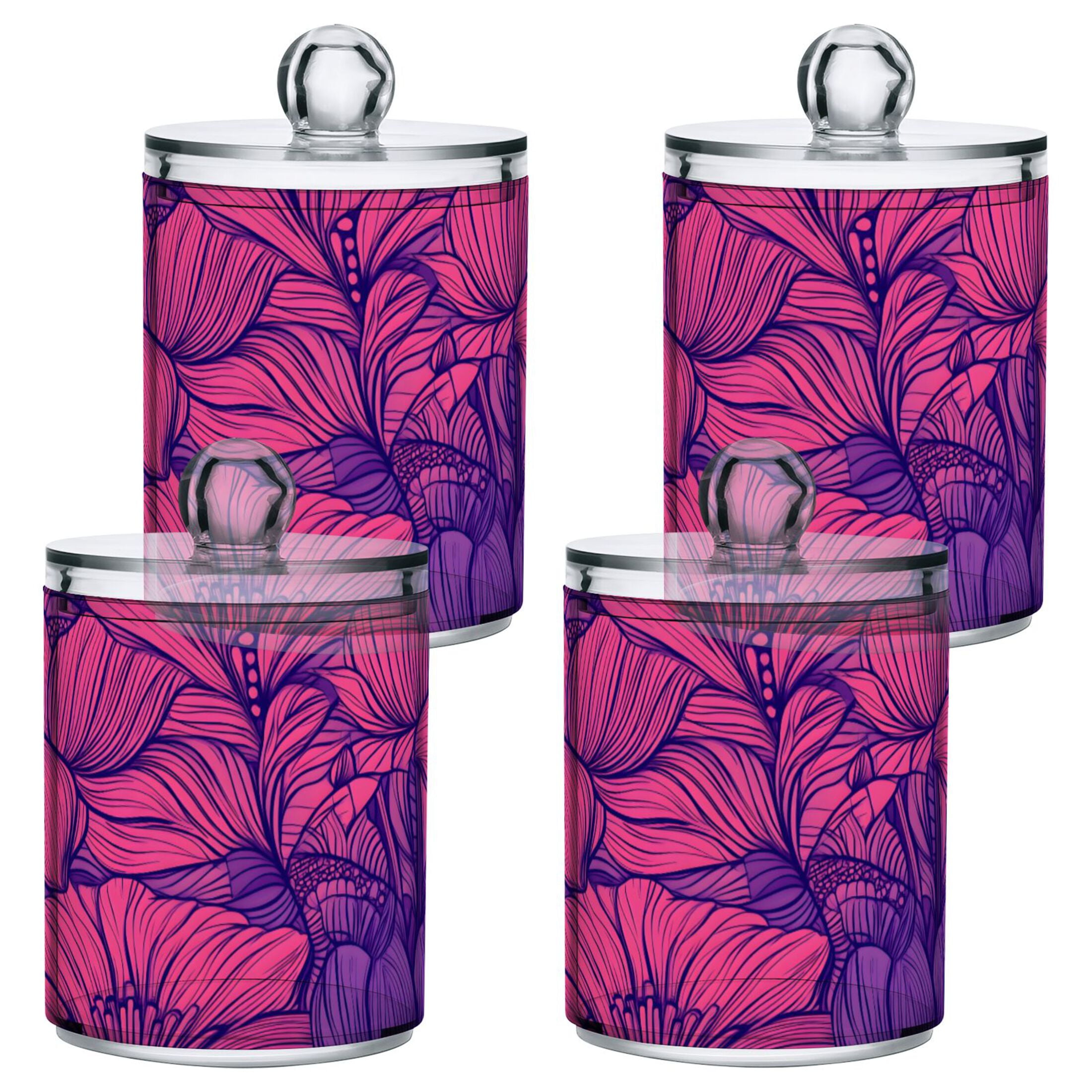 Floral Pattern in Pink and Purple Bathroom Canisters Set of 4 ...