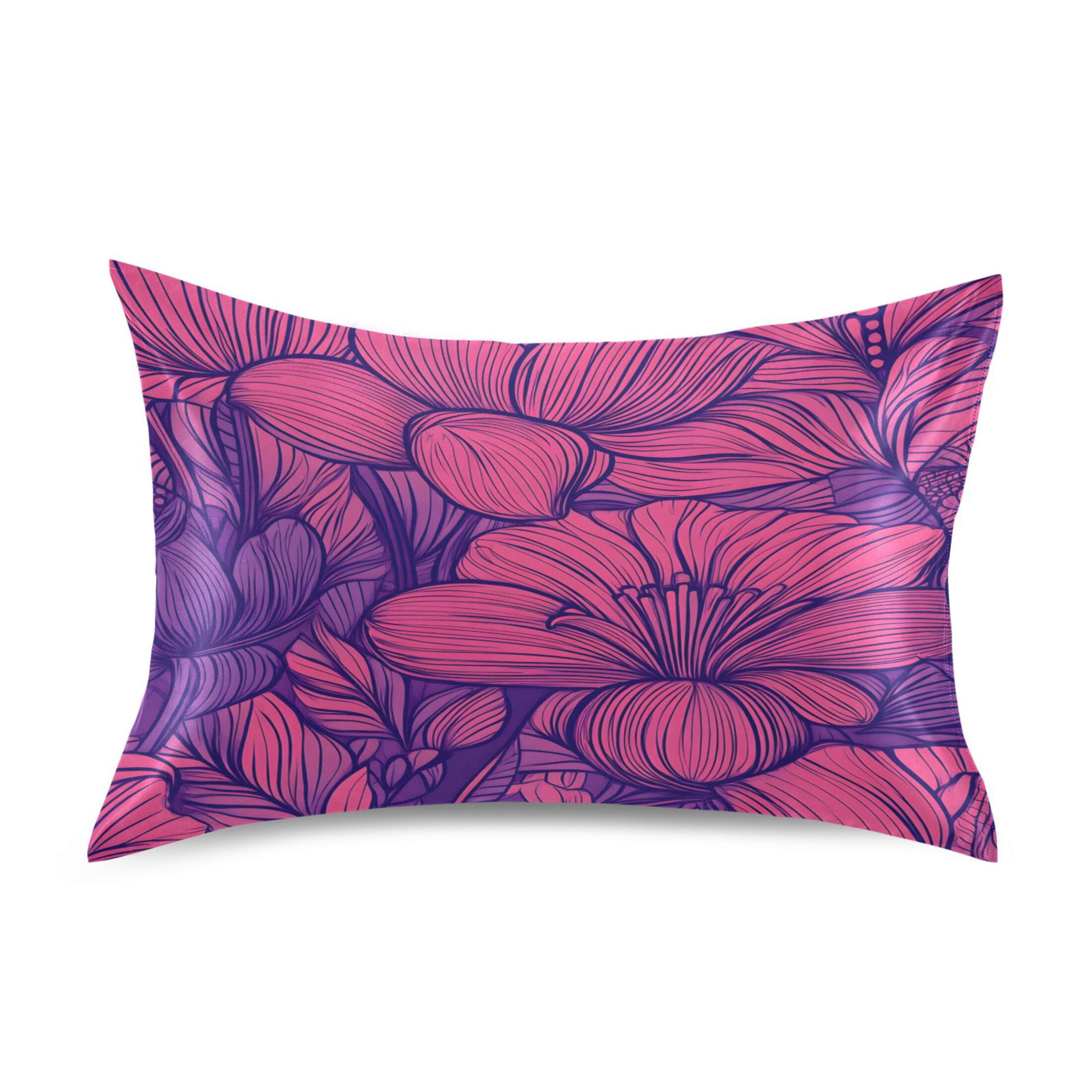 Floral Pattern in Pink and Purple Queen Size Pillowcase Silky Smooth ...