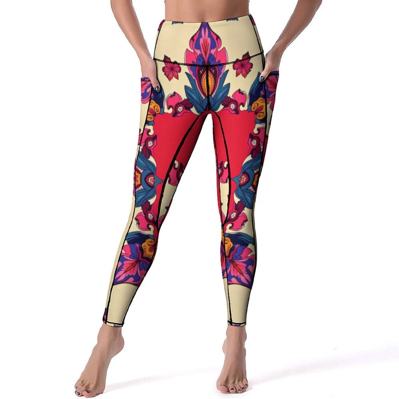 Floral Pattern in Vibrant Colors Leggings Fitness Gym Yoga Pants High ...