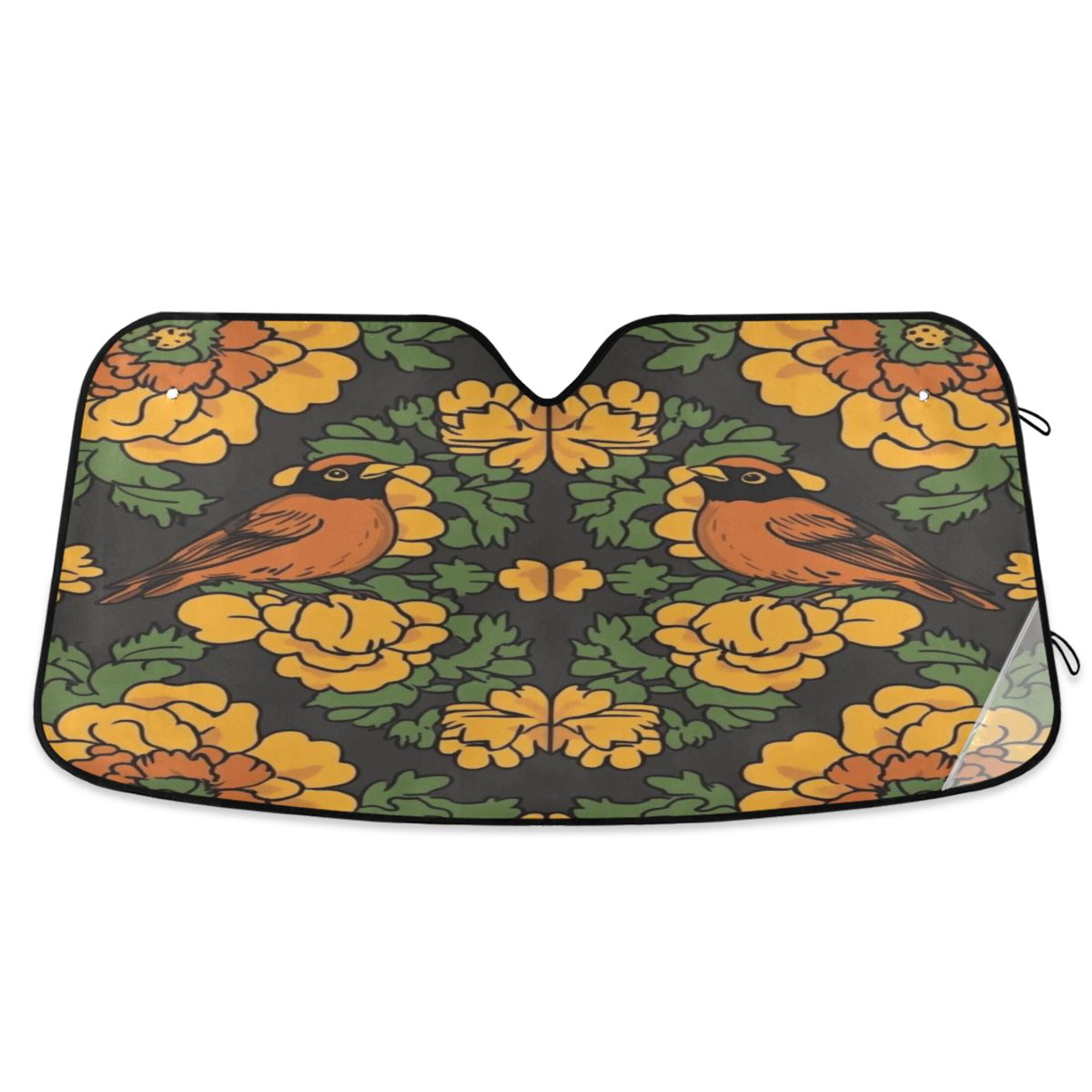 Floral Pattern with Birds Car Sunshade 55x27.6in UV Protection Heat ...