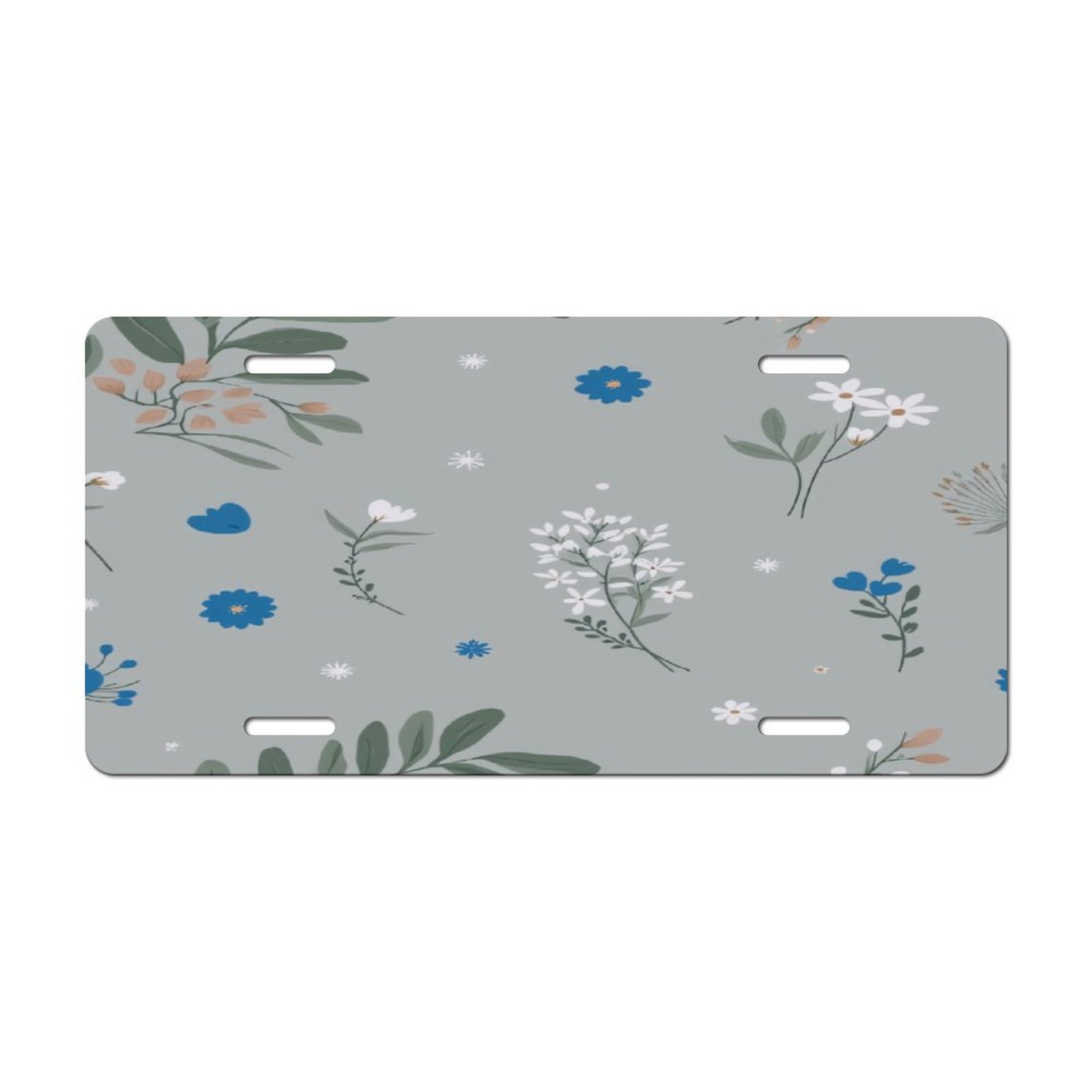 Floral Pattern with Blue And White Flowers License Plate Lightweight ...