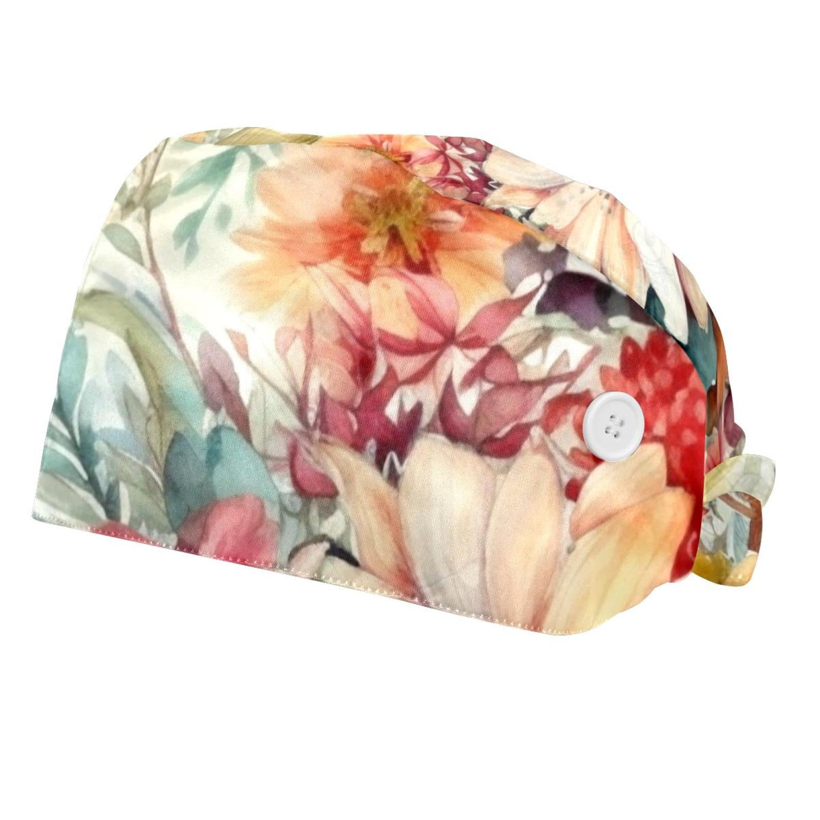 Floral Pattern with Flowers Adjustable Working Cap with Sweatband ...