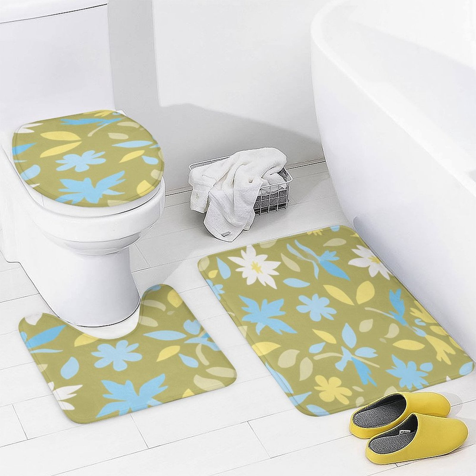 Floral Pattern with Pastel Colors Bathroom Mats Sets 3 Piece, Bath Mat ...