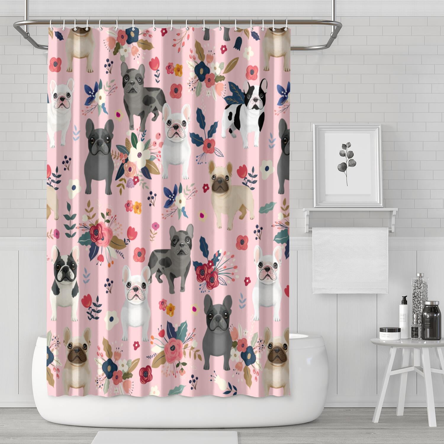 Floral Paw Print Shower Curtain - Dogs and Flowers Pattern 72" x 72 ...