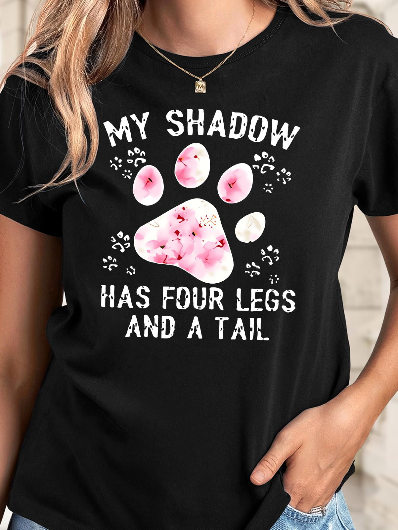 Floral Paw & Slogan Print Comfy T-Shirt, Round Neck Short Sleeve Sports ...