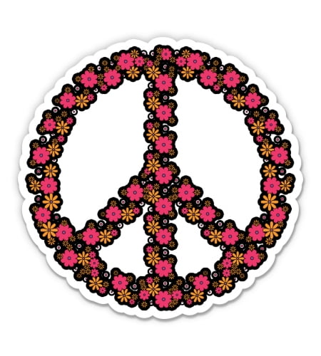 Floral Peace Sign - 3" Vinyl Sticker - For Car Laptop Water Bottle ...