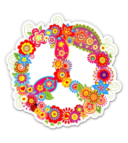 Floral Peace Sign Pretty - 12" Vinyl Sticker Waterproof Decal - Walmart.com