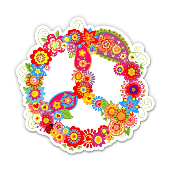 Floral Peace Sign Pretty - 8" Vinyl Sticker - For Car Laptop I-Pad ...