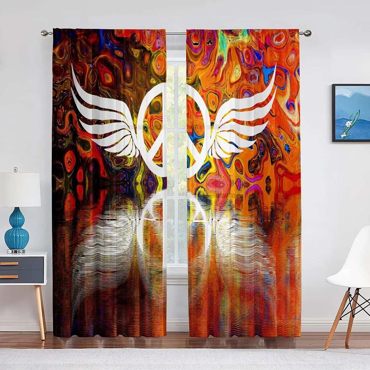 Floral Peace Sign Summer Spring Bloom Psychedelic Tulle Curtains for ... Floral Peace Sign Summer Spring Bloom Psychedelic Tulle Curtains for ...