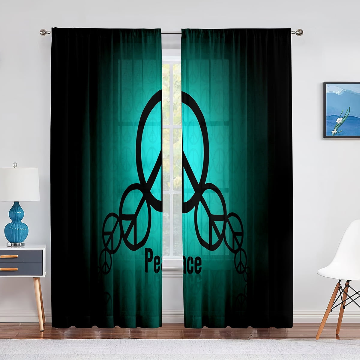 Floral Peace Sign Summer Spring Bloom Psychedelic Tulle Curtains for ...
