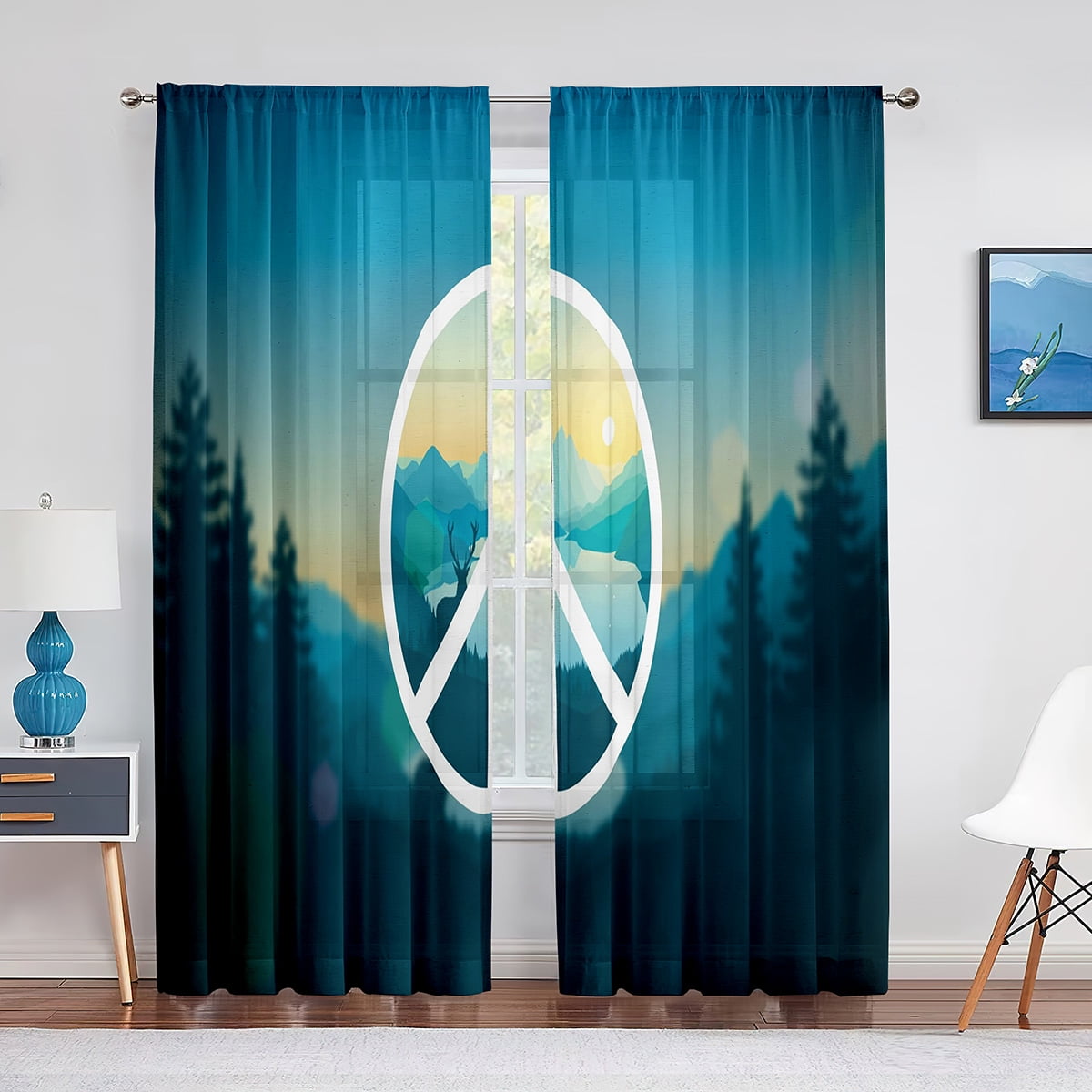 Floral Peace Sign Summer Spring Bloom Psychedelic Tulle Curtains for ...