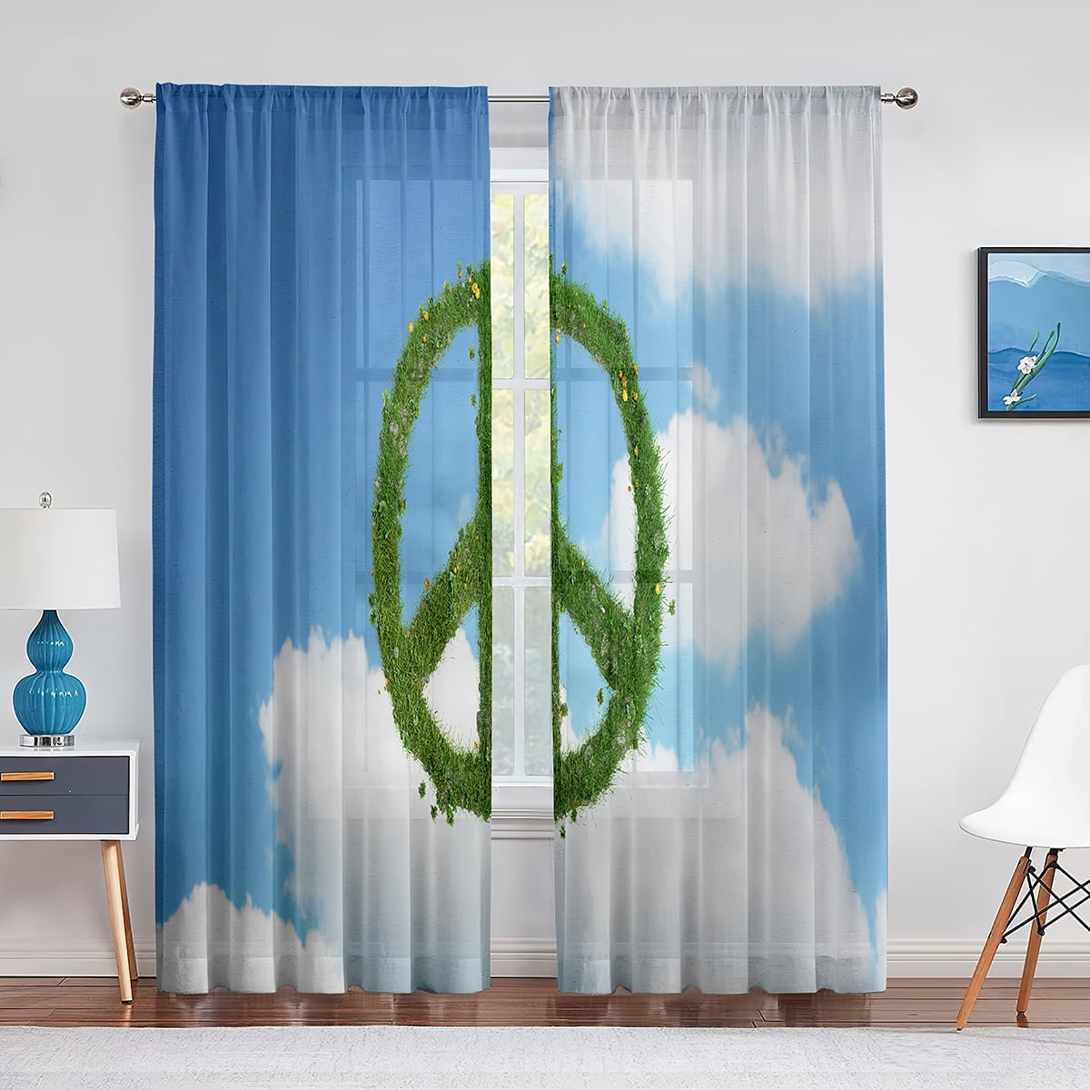 Floral Peace Sign Summer Spring Bloom Psychedelic Tulle Curtains for ...