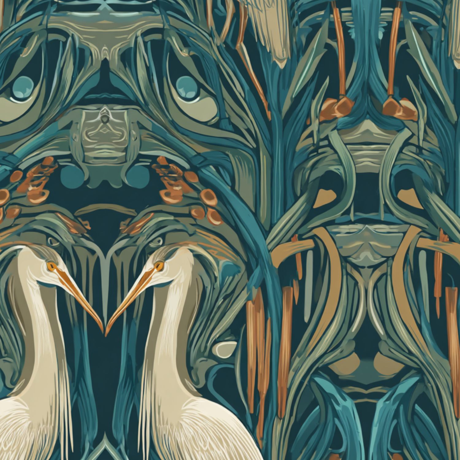 Floral Peel and Stick Wallpaper 17.7in x 9.8ft Intricate Heron Birds ...