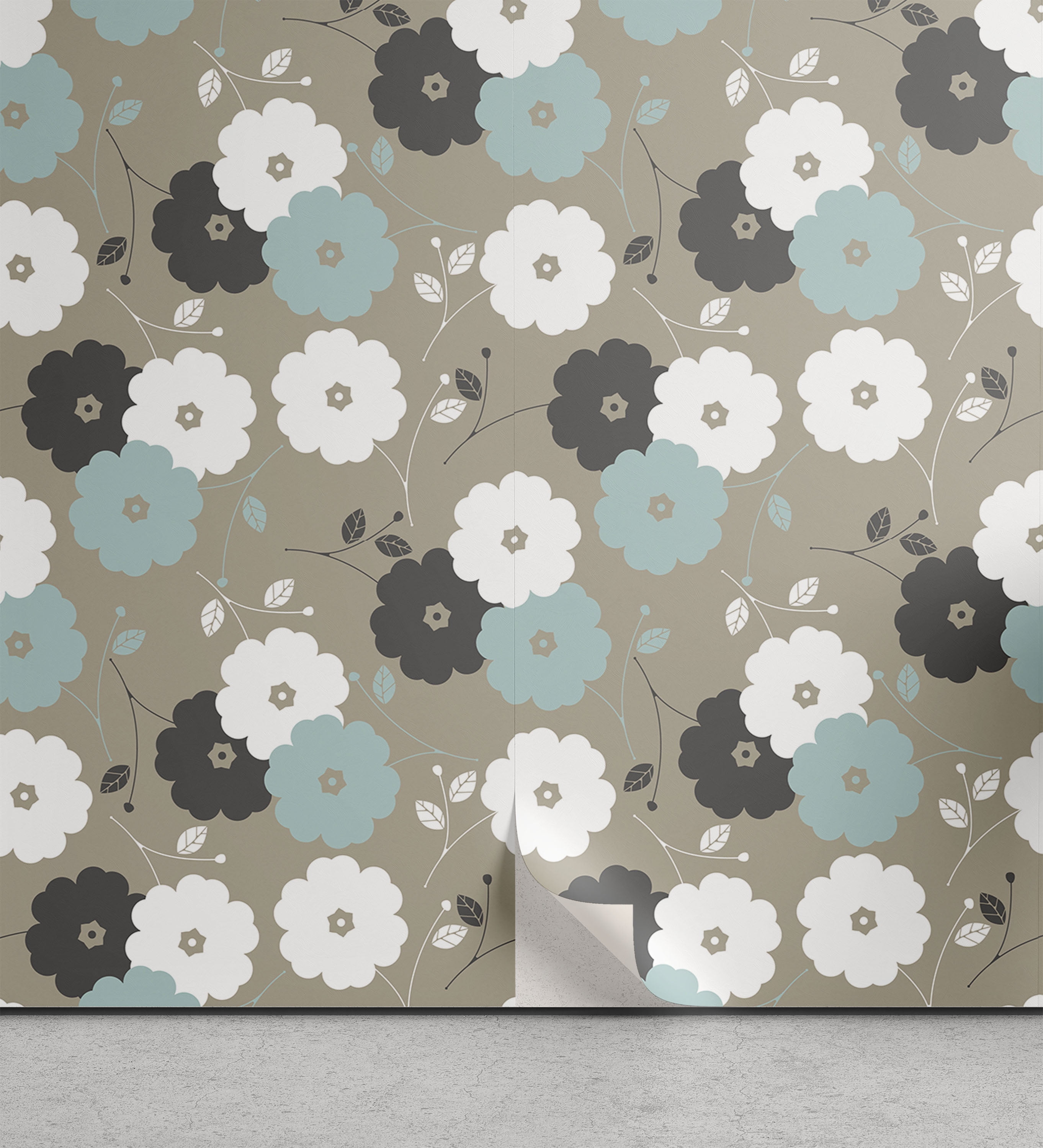 Floral Peel & Stick Wallpaper, Repetitive Spring Flowers and Leaves ...