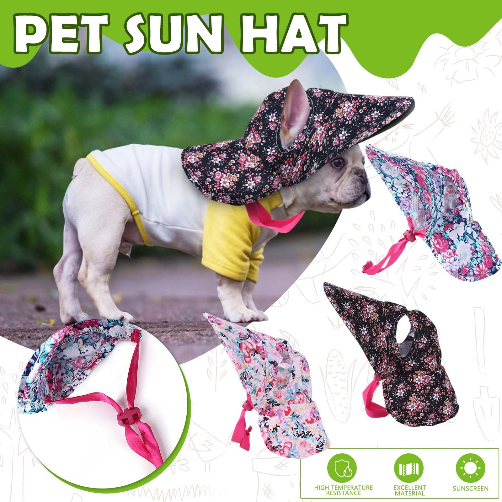 Floral Pet Hat, Cute Adjustable Sun Bonnet for Small Dogs & Cats ...
