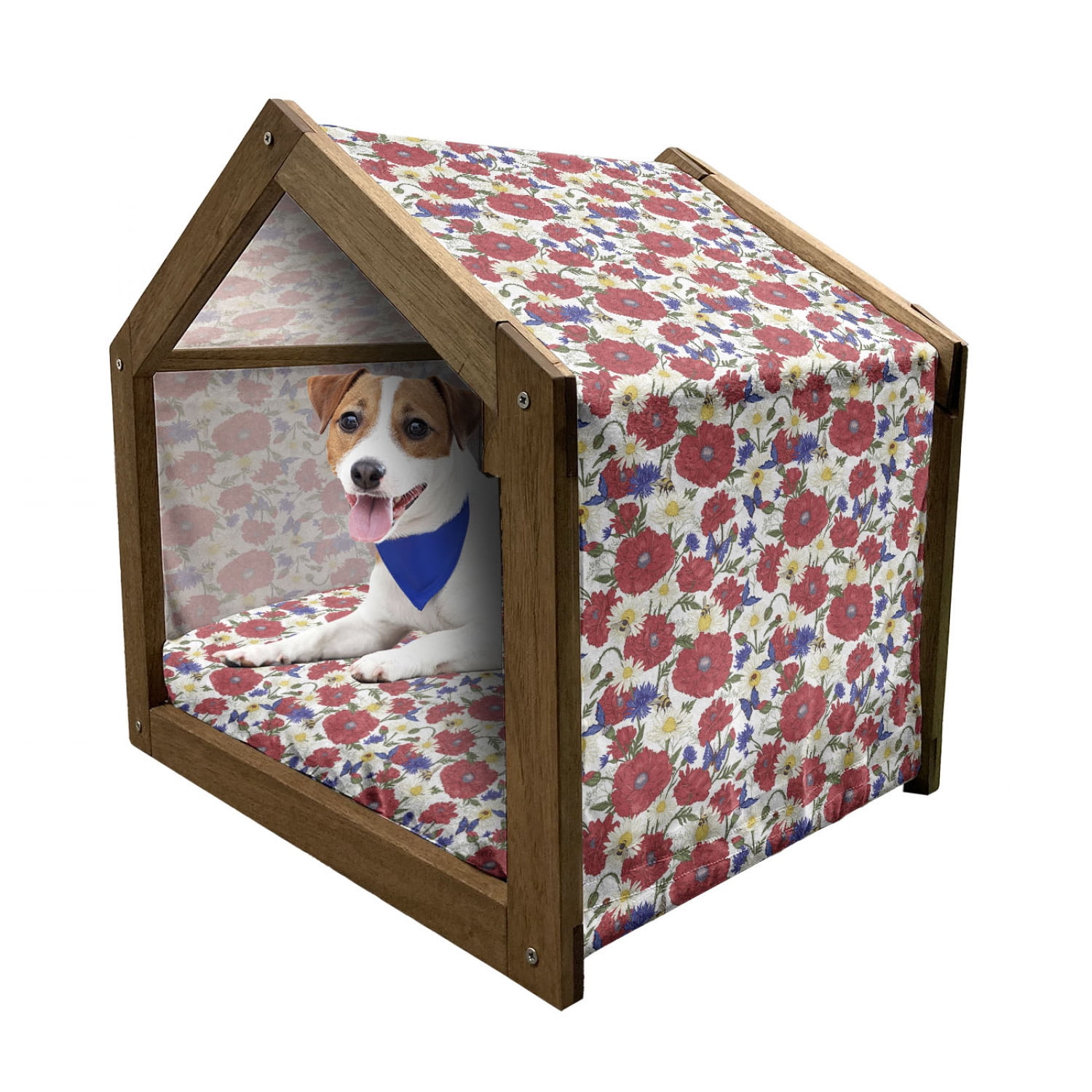 Floral Pet House, Blooming Red Poppies Chamomile Ladybird and Daisies ...