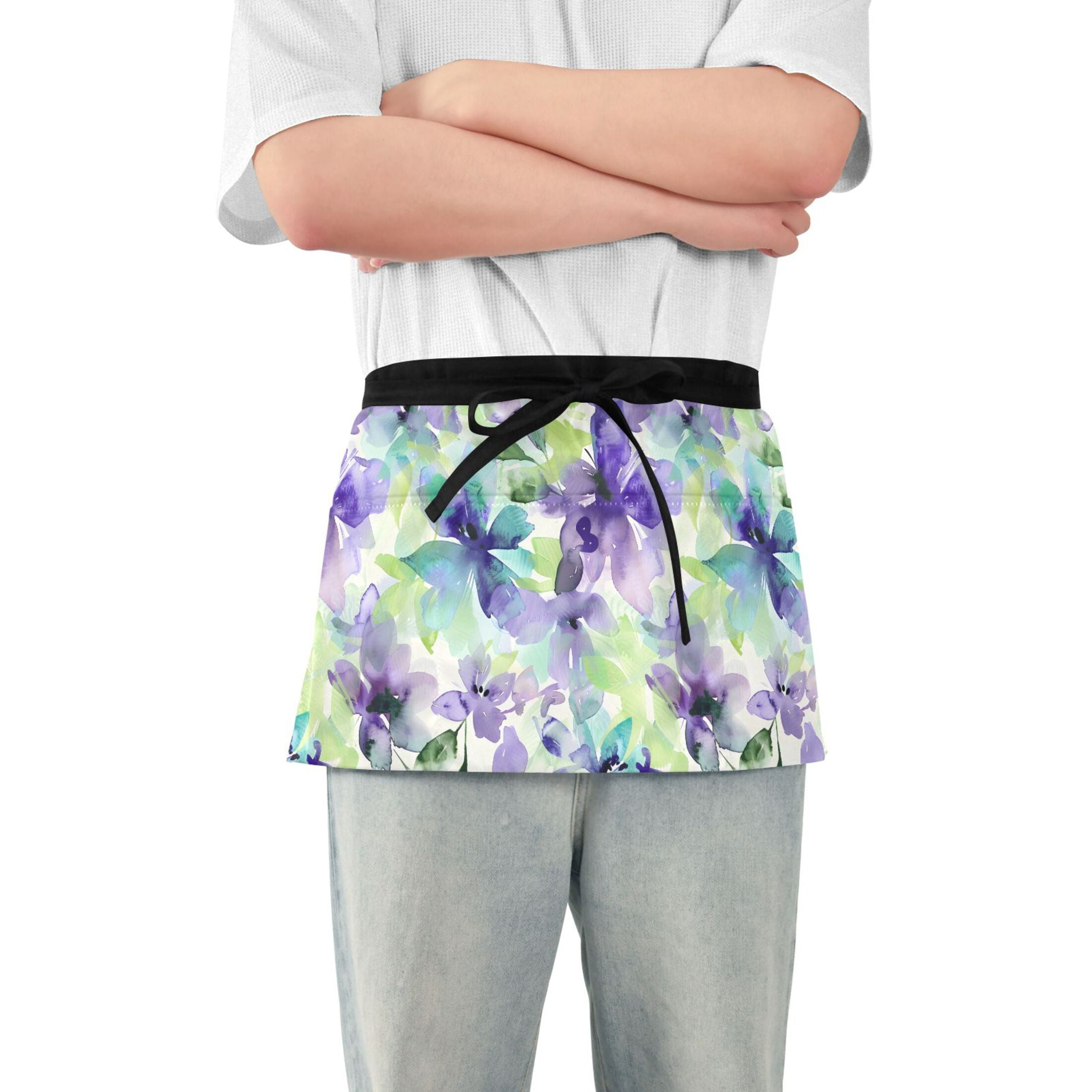 Floral Petals Butterflies Server Apron with 3 Pockets Waterproof ...