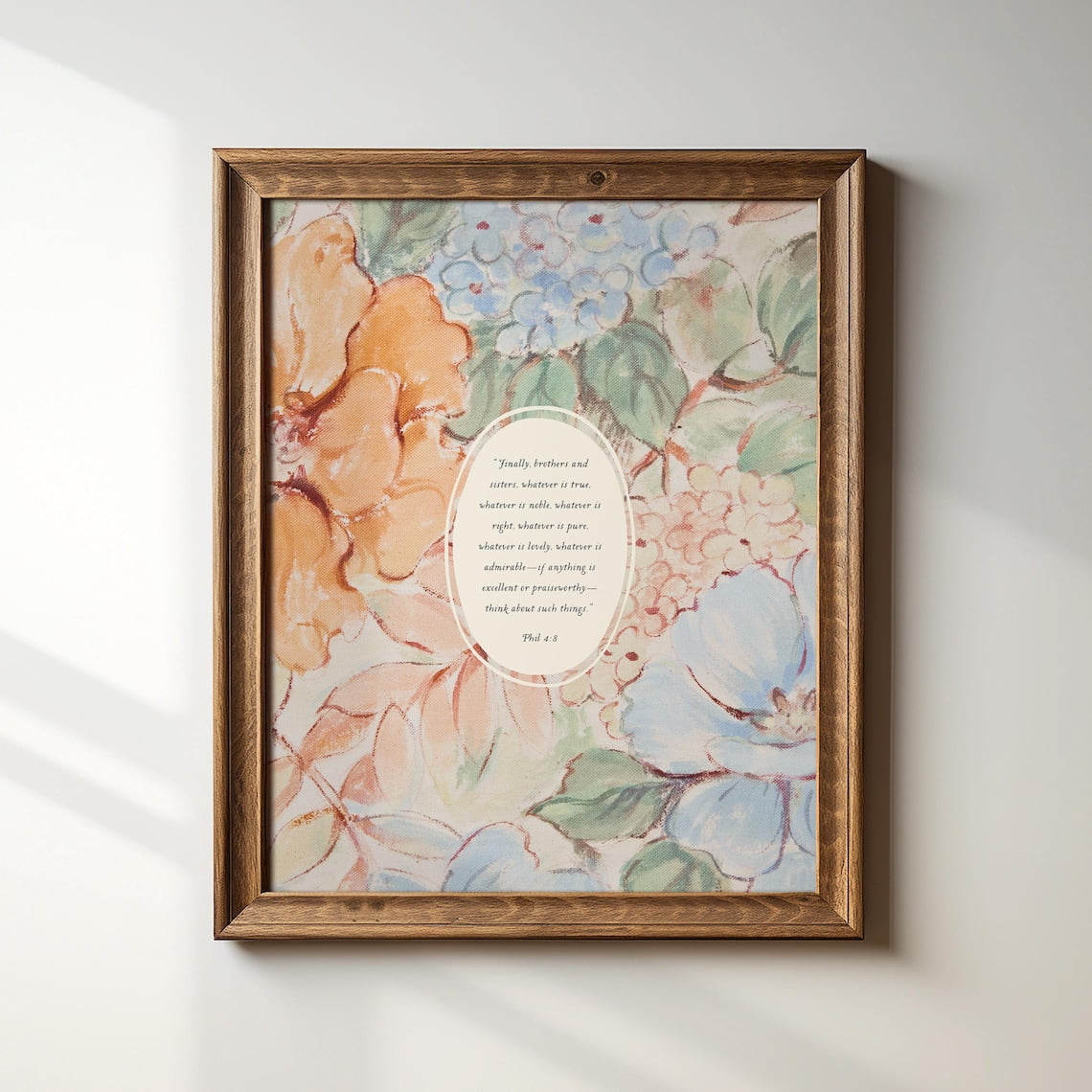 Floral Philippians 4:8 Scripture Print, Vertical, Art Print, Trendy ...