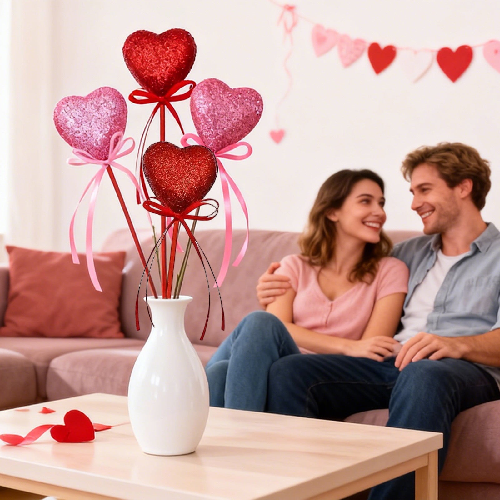 Floral Picks with Wire, Heart Tree Topper, Valentine's Day Heart-Shaped ...