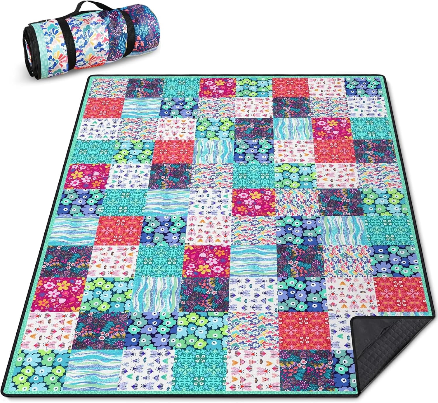 Floral Picnic Blankets Waterproof Foldable Picnic Blanket 80"x 80 ...