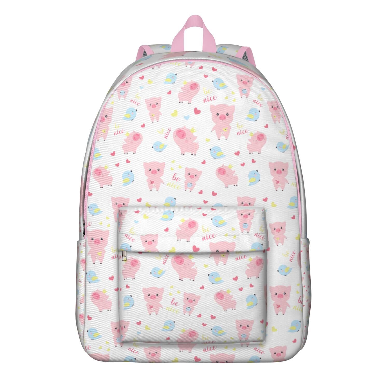 Floral Pig Backpack – Artistic Cartoon Farm Animal Pattern Bookbag with ...