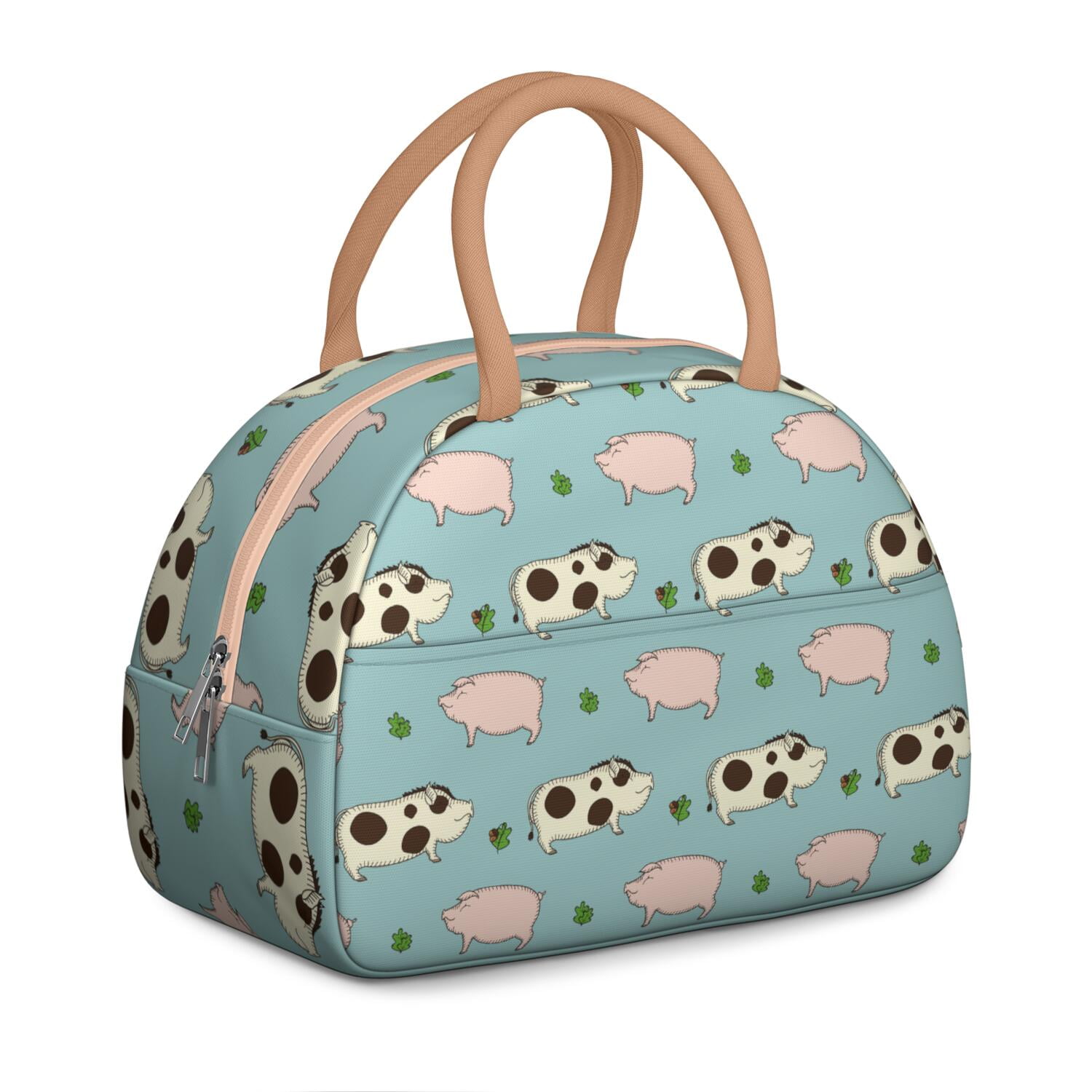 Floral Pig Lunch Bag – Adorable Watercolor Cartoon Animal with Abstract ...